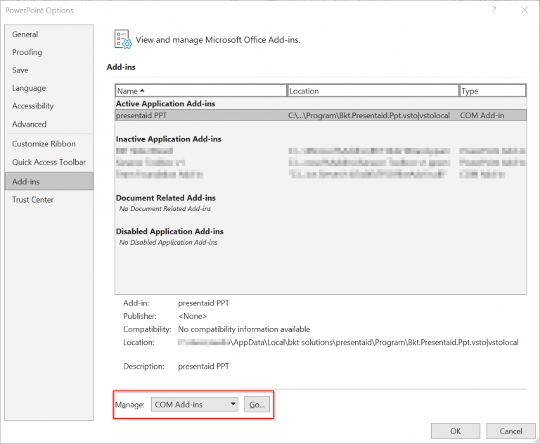 Enable/Disable an Office Addin - presentaid